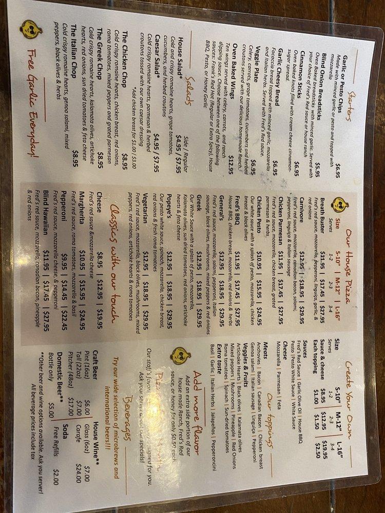 Blind Onion Pizza Menu