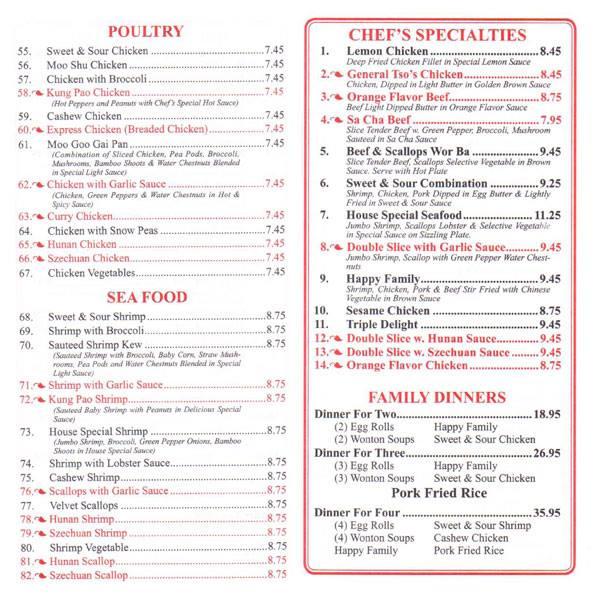 Menu at China Palace restaurant, Butler