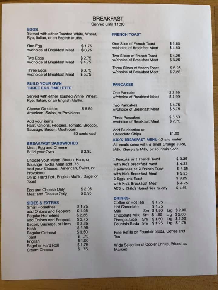 Menu at Covered Bridge Convenience restaurant, Salisbury Center