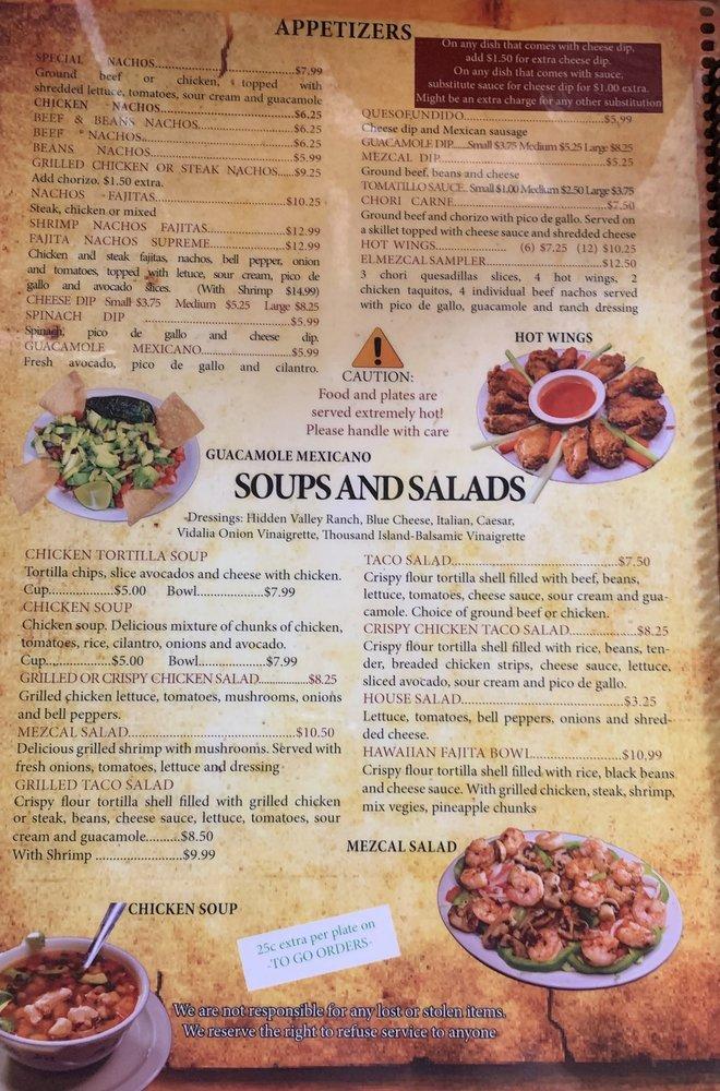 Menu at El Mezcal restaurant, Memphis, 402 Perkins Extd