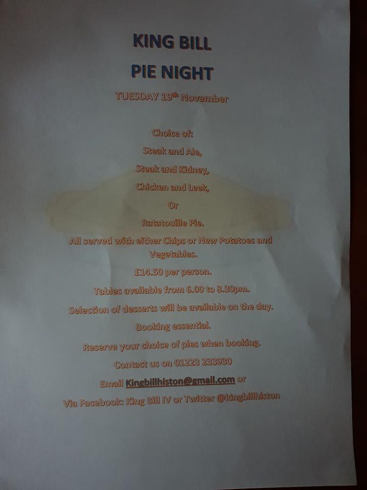 Menu at King William IV pub & bar, Histon, 8 Church St