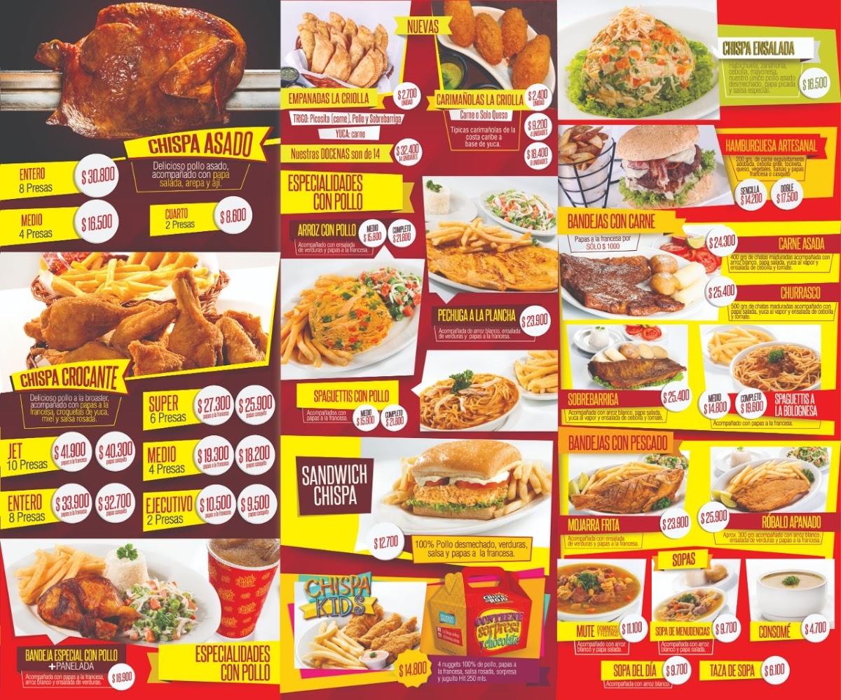 Carta del restaurante La Chispa al Rojo (Cañaveral), Floridablanca