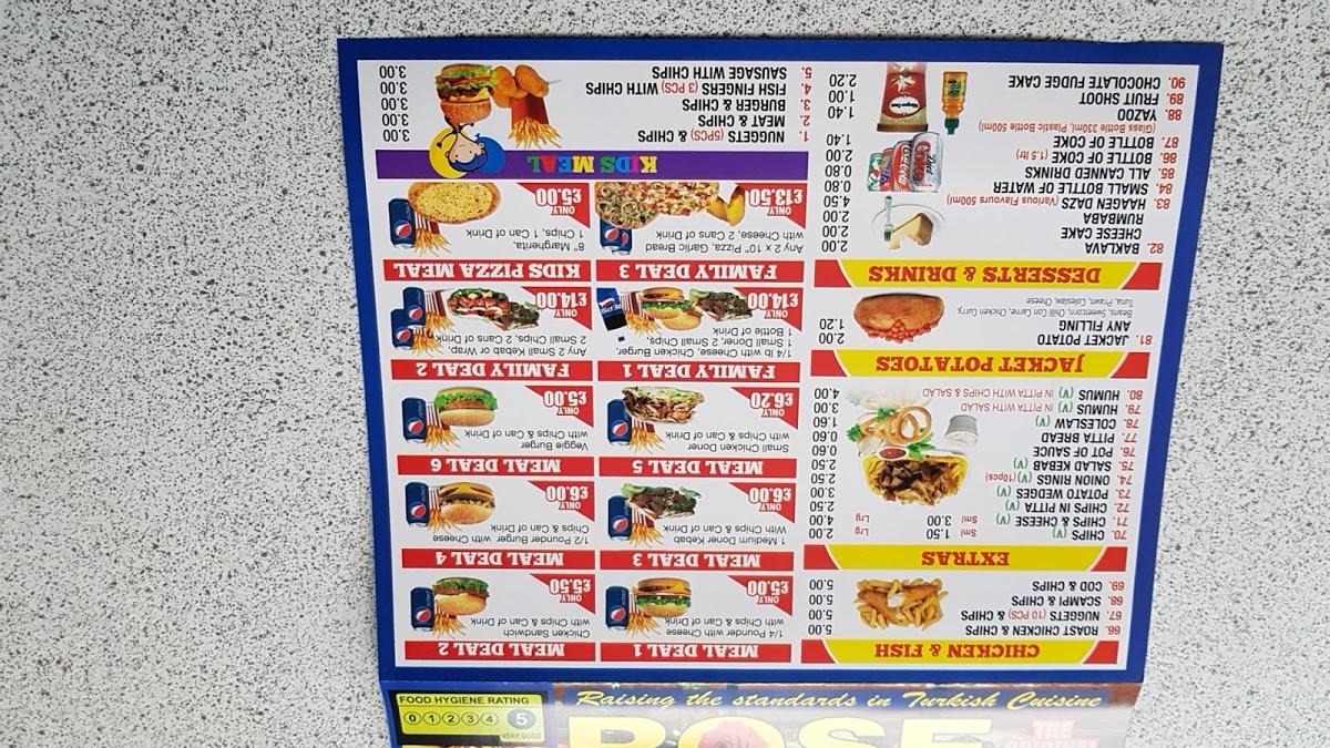 Menu at Rose Kebab fast food, Bexhill
