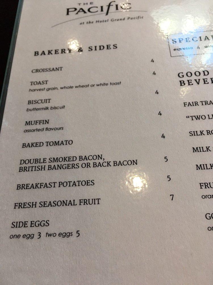 Menu at Hotel Grand Pacific restaurant, Victoria