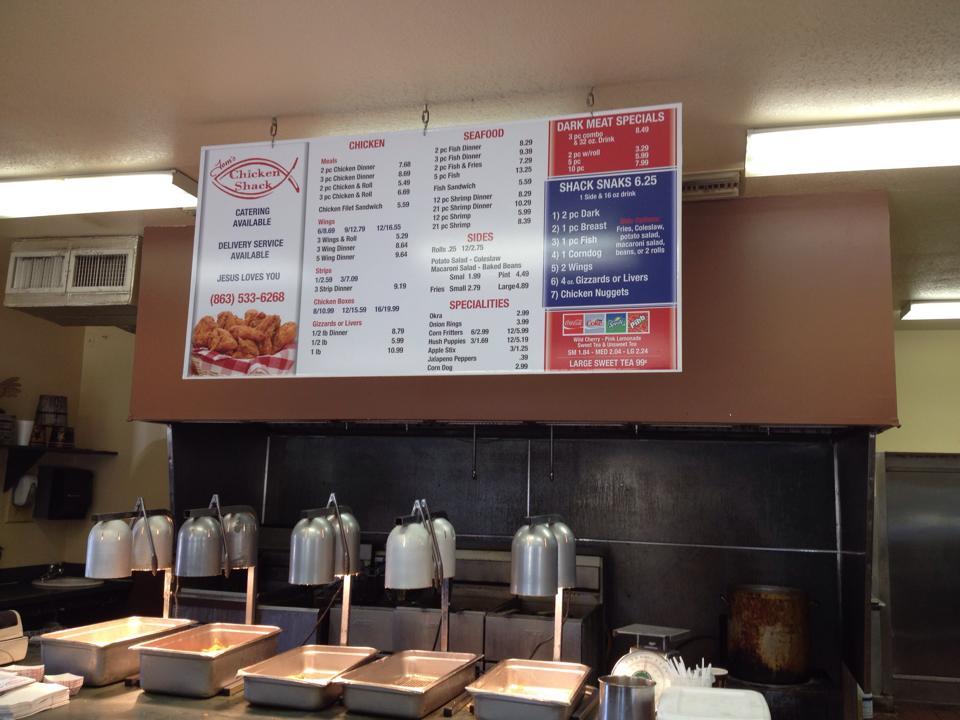 Menu at Tom's Chicken Shack restaurant, Bartow