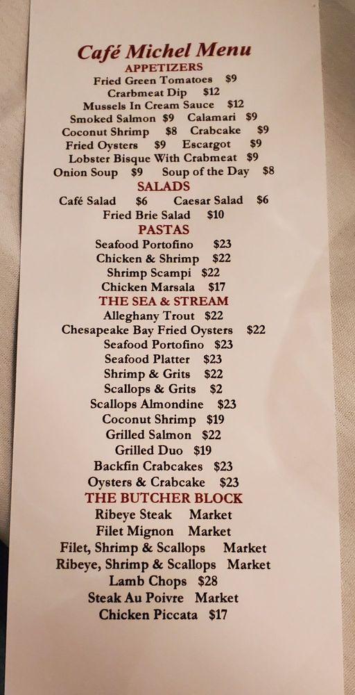 Menu at Cafe Michel, Clifton Forge, 424 E Ridgeway St