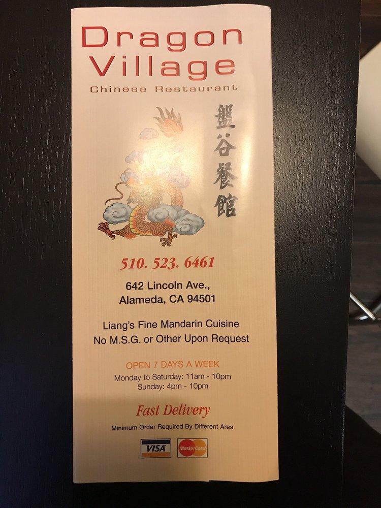 Menu at Dragon Village restaurant, Alameda