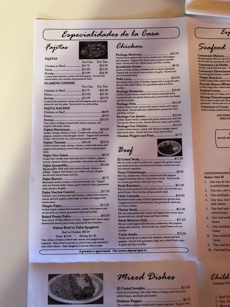 Menu at El Comal Mexican Restaurant, McCalla, AL-216 A
