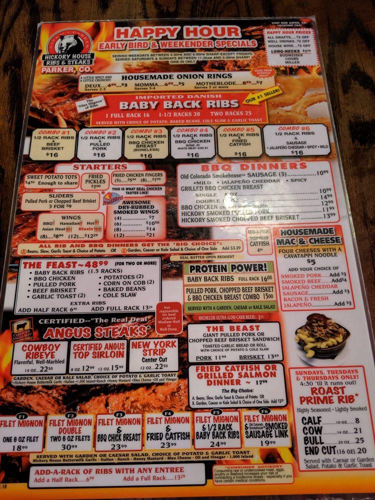 Menu at Hickory House BBQ, Parker