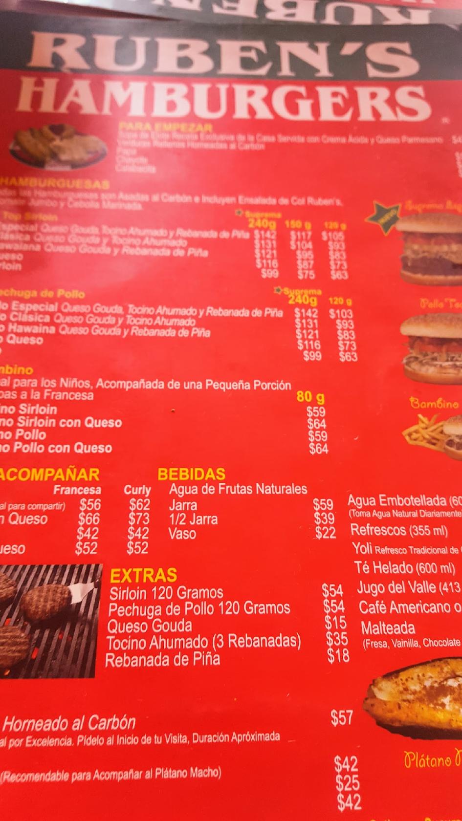 Carta del restaurante Ruben´s Hamburgers Prado Norte, Ciudad del México ...