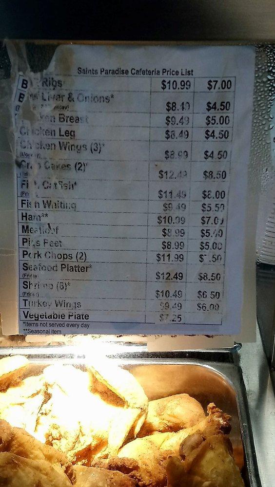 Carta de Saints Paradise Cafeteria, Washington D. C.