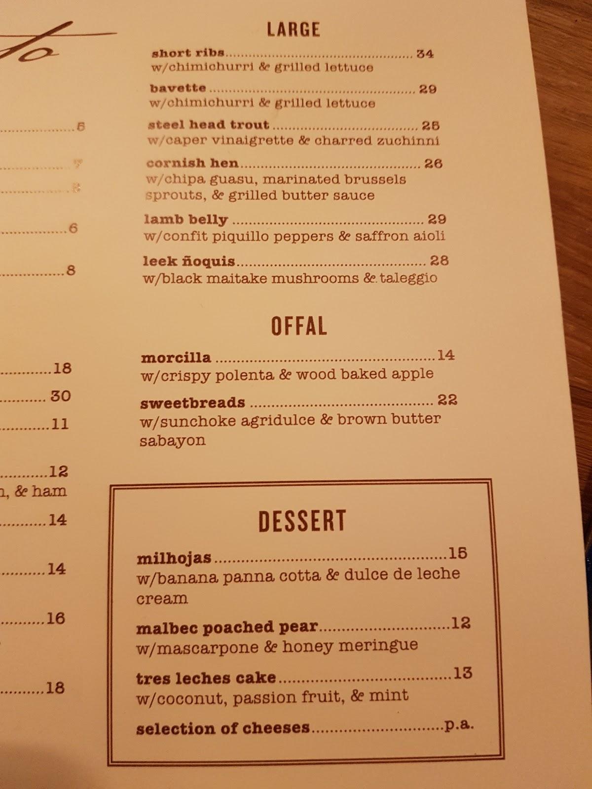 Menu at Tanto steakhouse, Toronto, 922 Queen St W