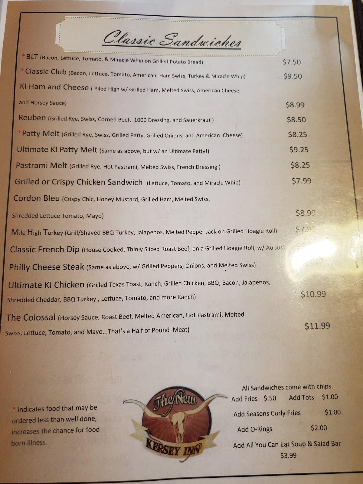 Menu at New Kersey Inn pub & bar, Kersey