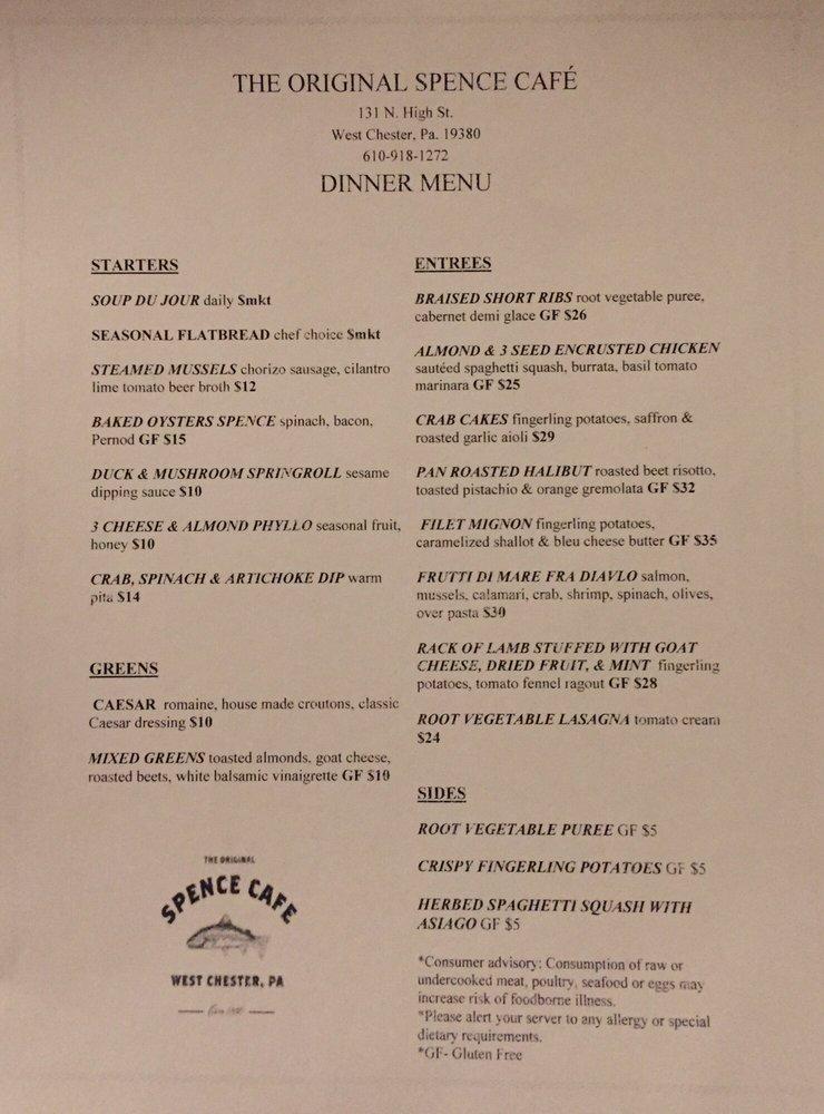 Carta de The Original Spence Cafe, West Chester