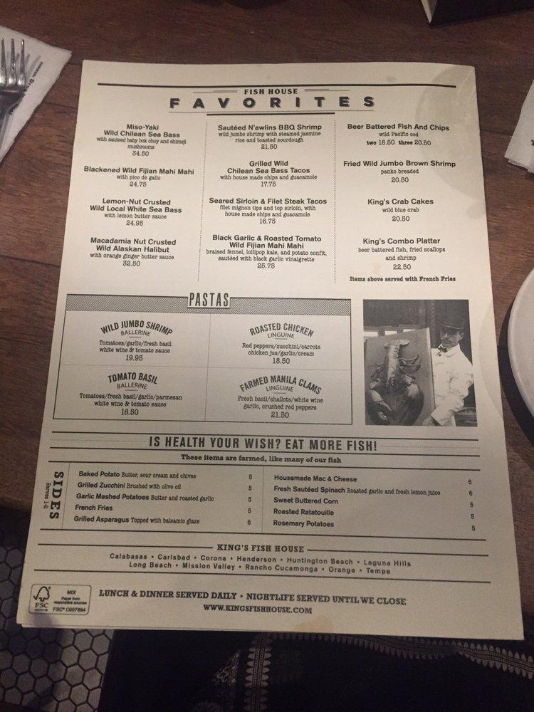 Menu at King's Fish House restaurant, Long Beach