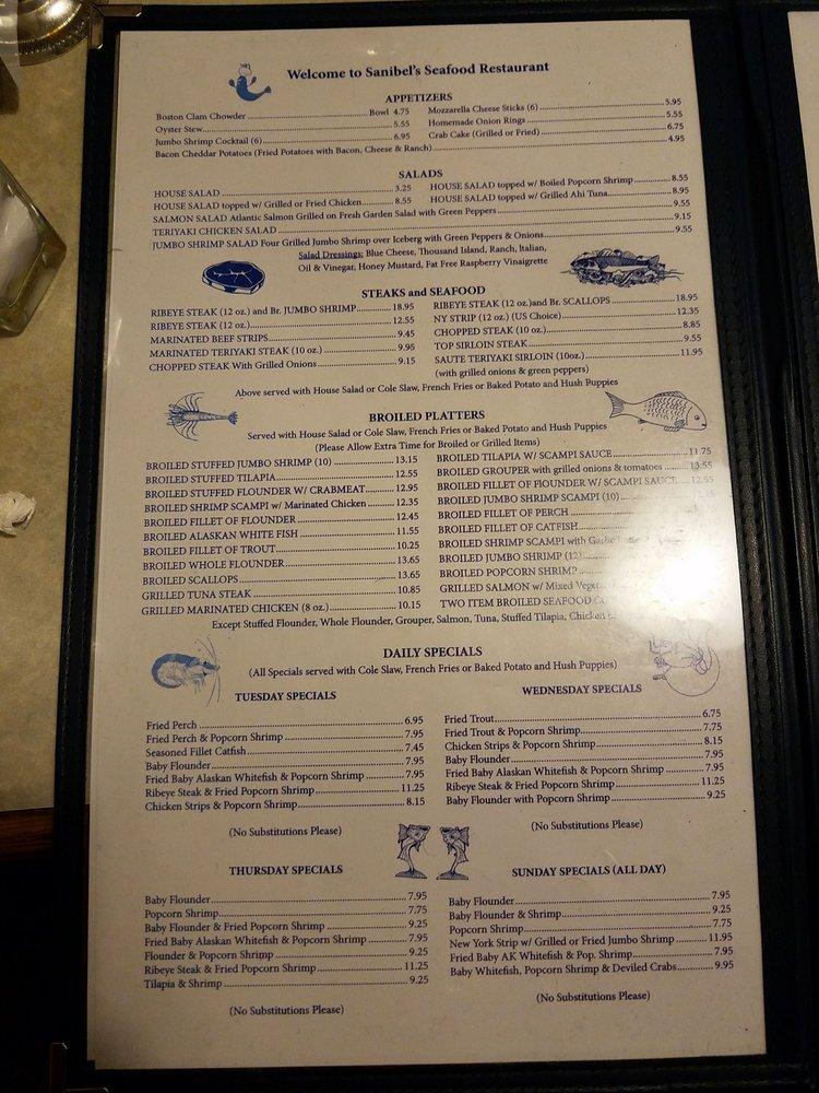 Menu at Sanibel's restaurant, High Point