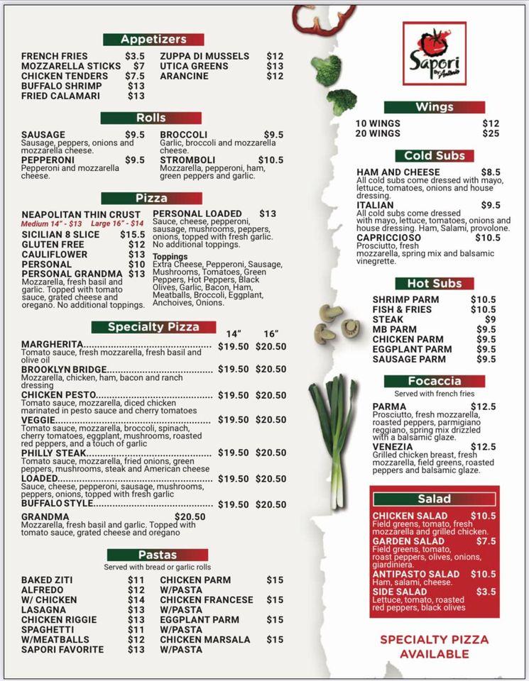Menu at Sapori By Antonio Restaurant & Pizzeria, Cicero