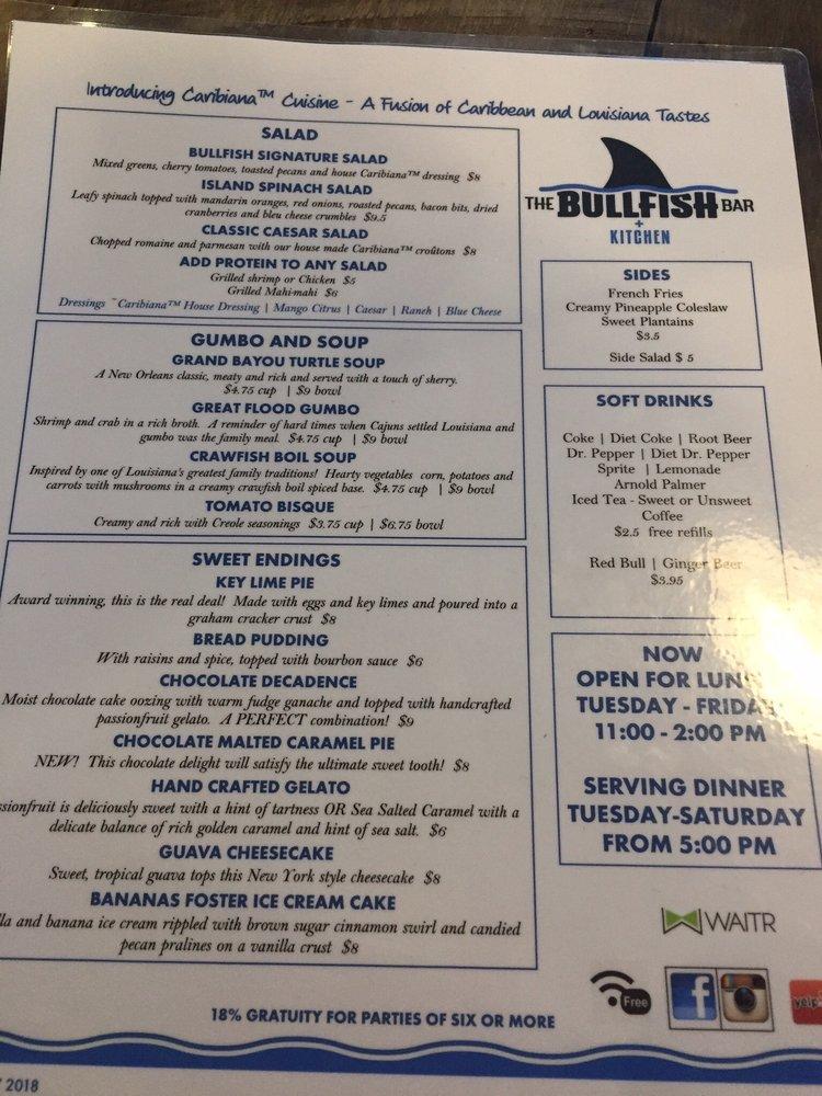 Menu at The Bullfish Bistro pub & bar, Baton Rouge