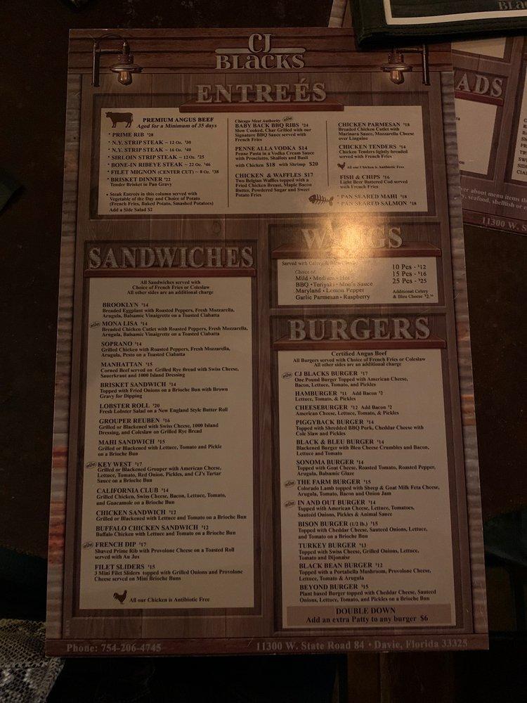 Menu at CJ Blacks Restaurant & Bar, Davie