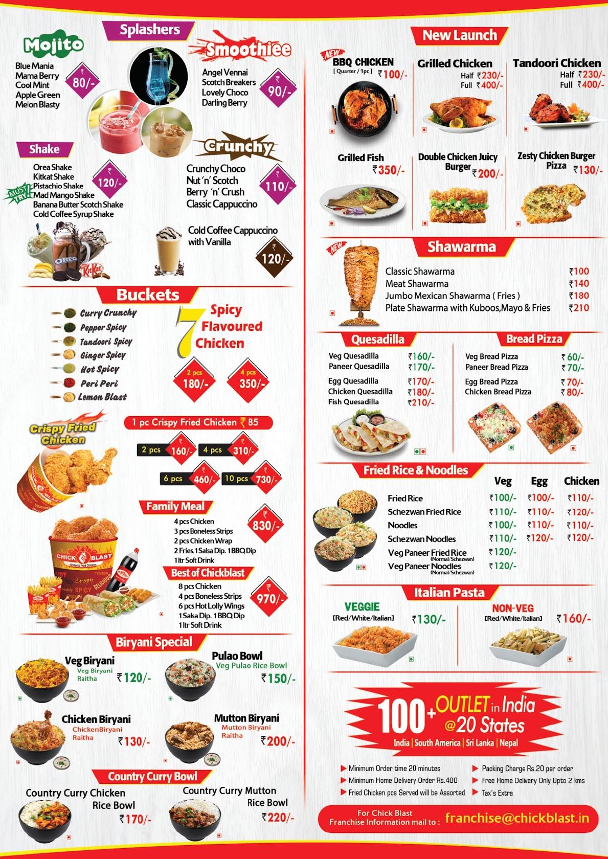 Menu at Chick Blast, Attur