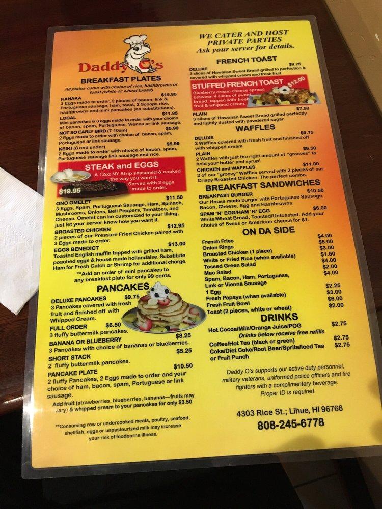 Menu at Daddy O's Restaurant, Lihue
