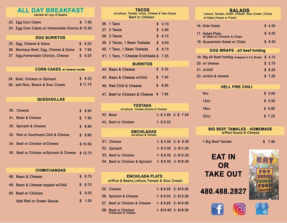 Menu at Indian Village restaurant, Cave Creek, E Cave Creek Rd