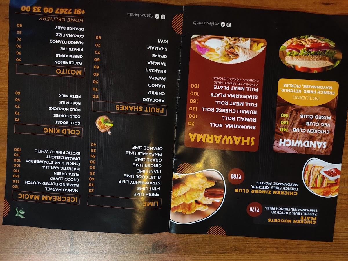 Menu at Qahwa Karicode, Kollam