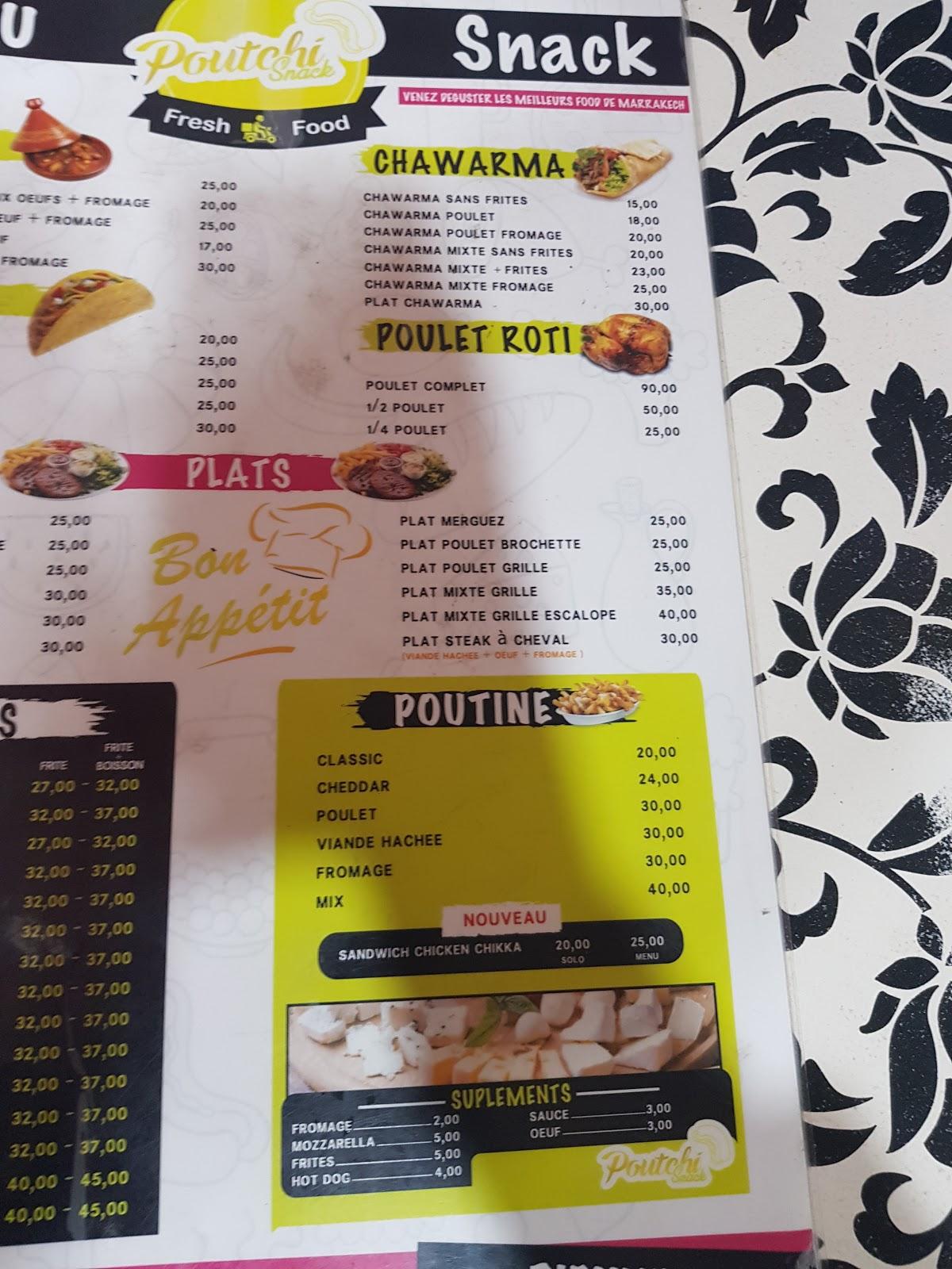Menu at Snack restaurant, Marrakesh, snack potchez