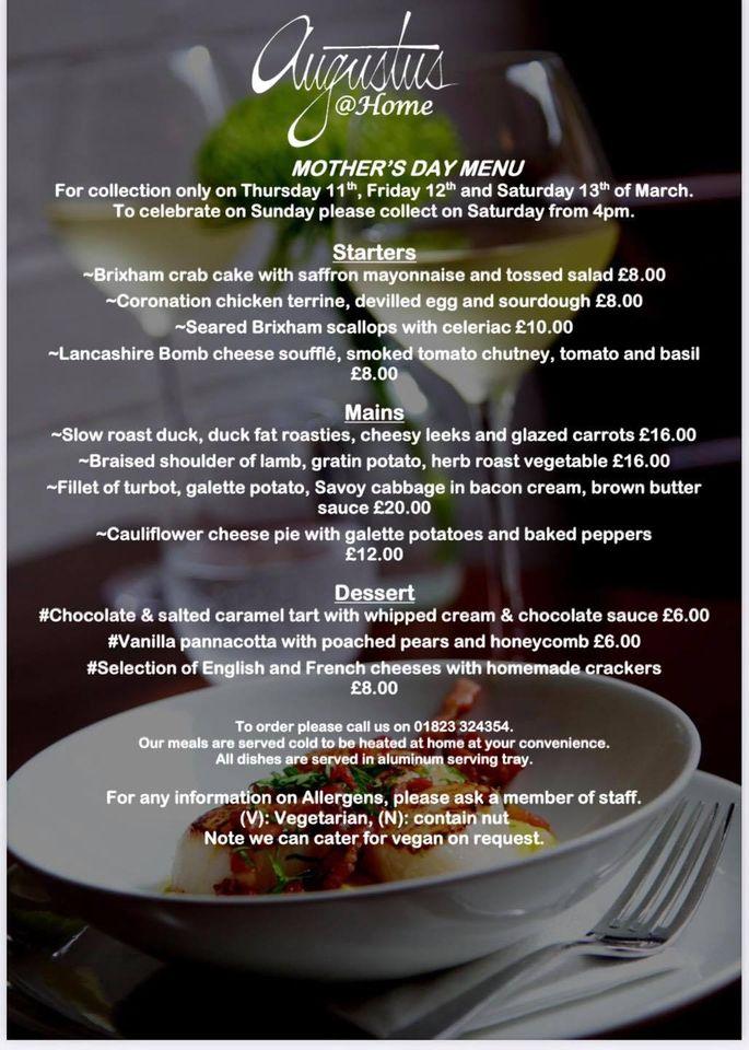 Menu at Augustus Restaurant, Taunton
