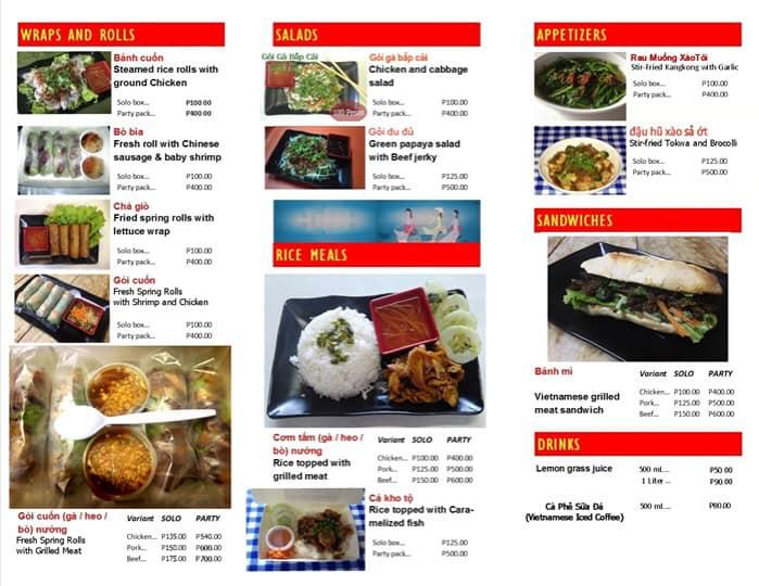 Menu at Bistro Saigon restaurant, Los Baños