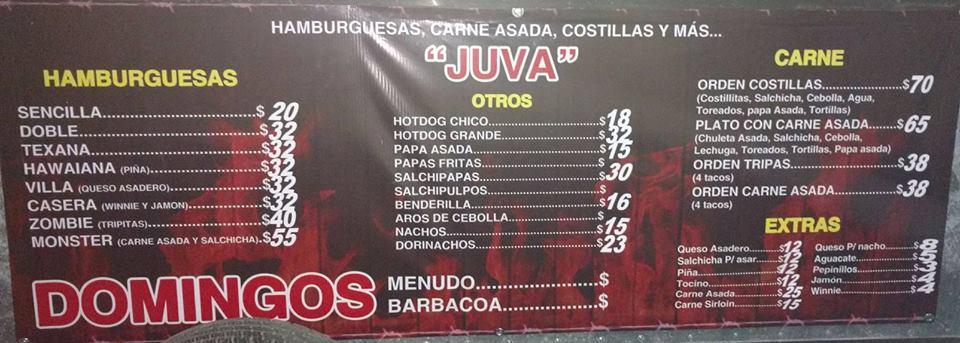 Menu at Burger's "Juva" restaurant, Ciudad Juarez