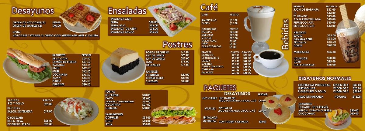 Menu at Cafeteria Bacio, Coatzacoalcos