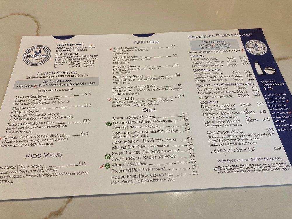Menu at Chicken Basket & Boba restaurant, Carlsbad