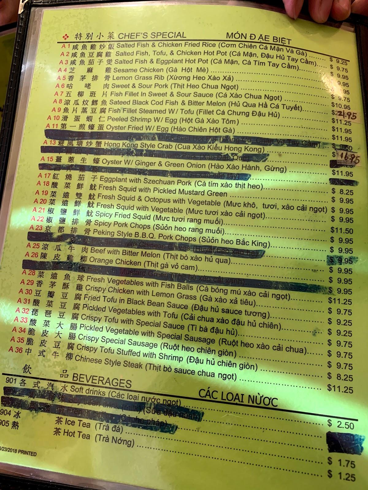Menu at First Chinese BBQ, Haltom City
