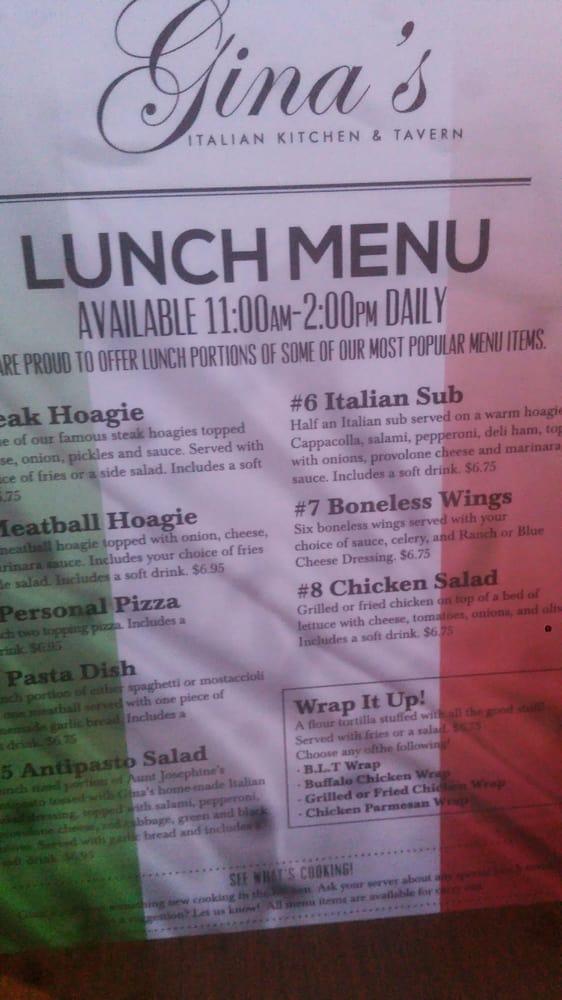 Menu at Gina's Italian Kitchen & Tavern restaurant, Hamilton