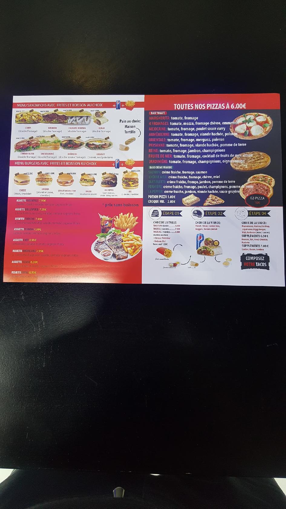 Menu at Marmara restaurant, Nimes