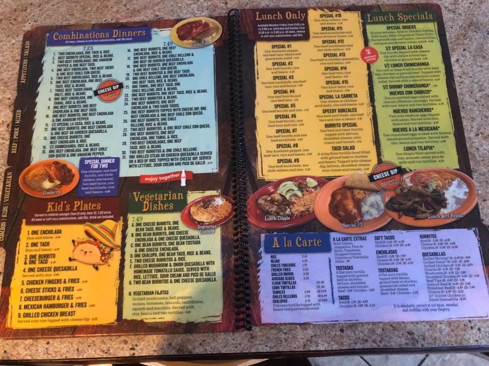 Menu at La Carreta restaurant, Johnson City, Bobby Hicks Hwy