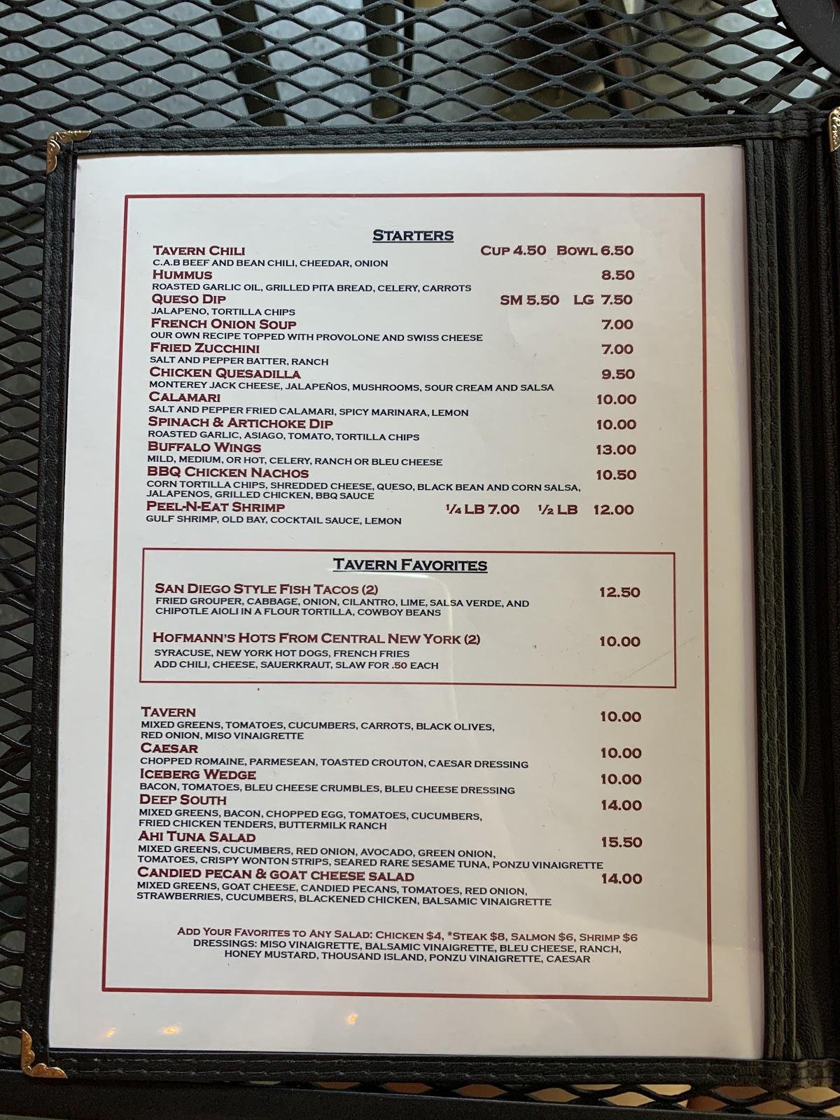 Menu at Milton Tavern restaurant, Alpharetta