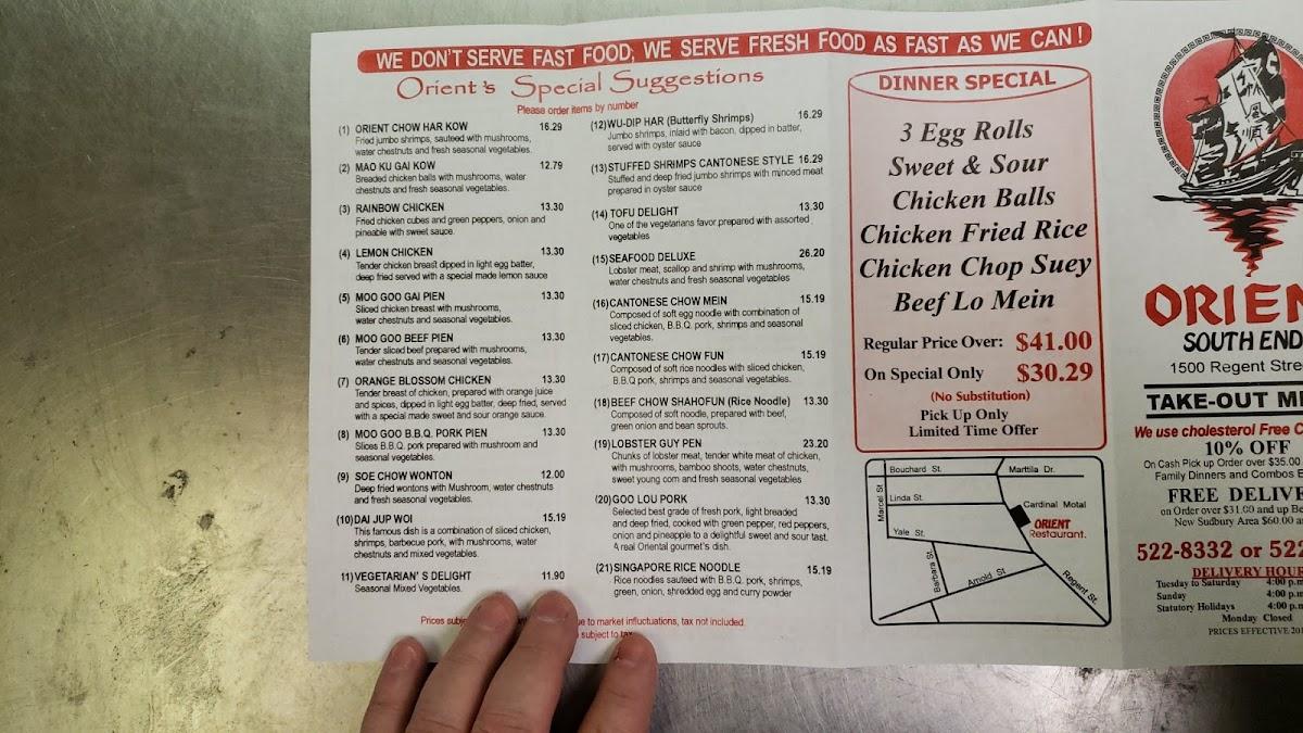 Menu at Orient Restaurant, Sudbury, Regent St