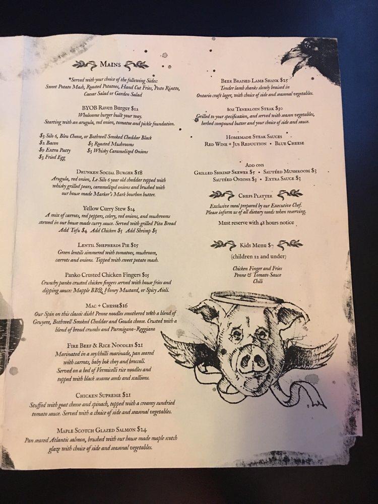Menu at Raven and Republic, North Bay