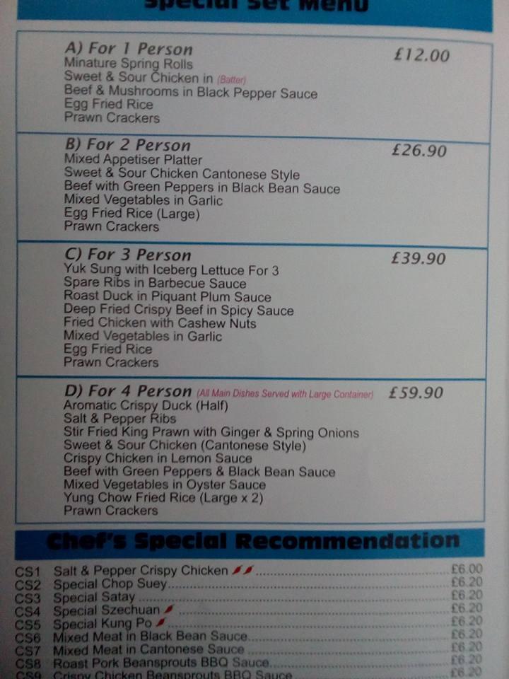 Menu at Shanghai Town fast food, Bridgnorth