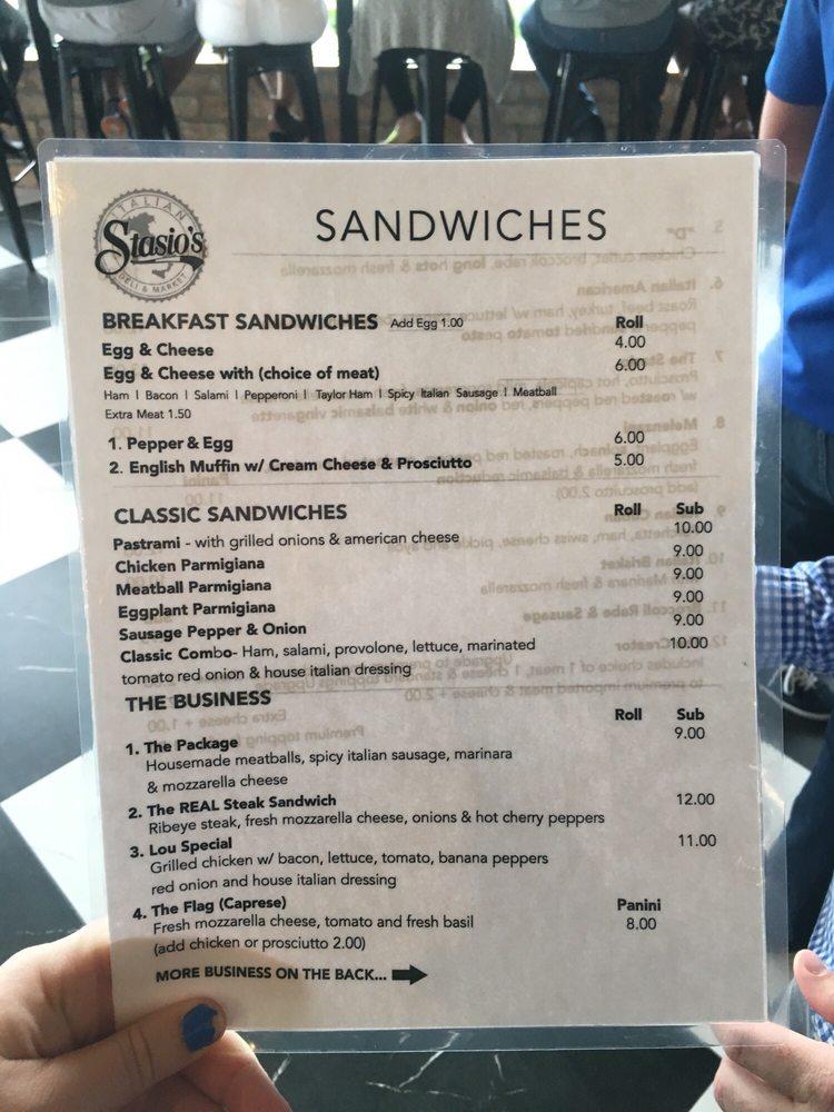 Menu at Stasio's Italian Deli & Market restaurant, Orlando