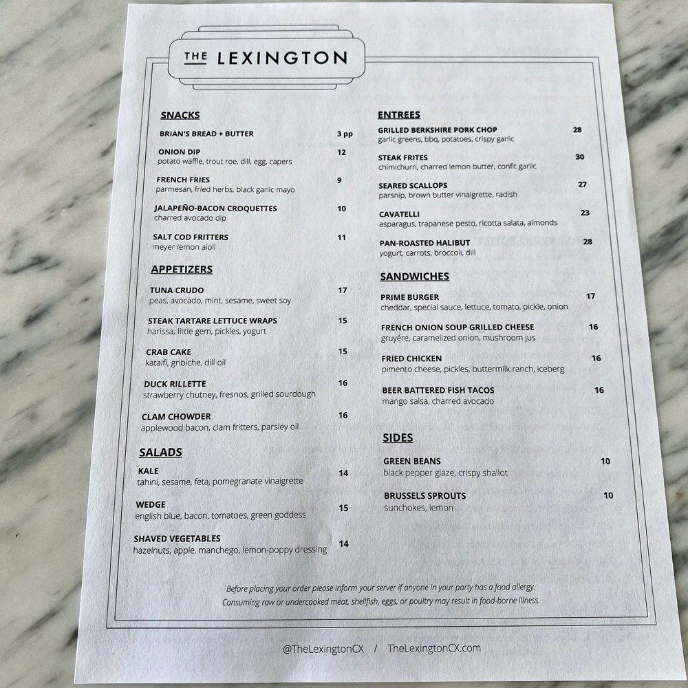 Menu at The Lexington restaurant, Cambridge