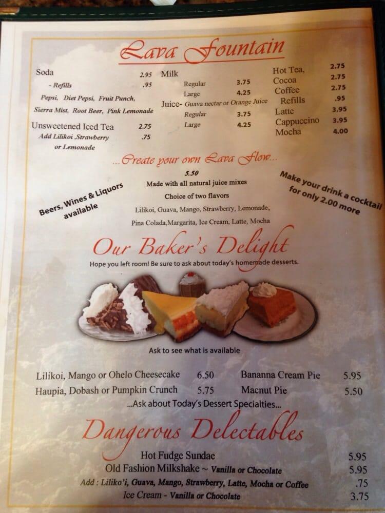 Menu at Volcano's Lava Rock Cafe, Volcano