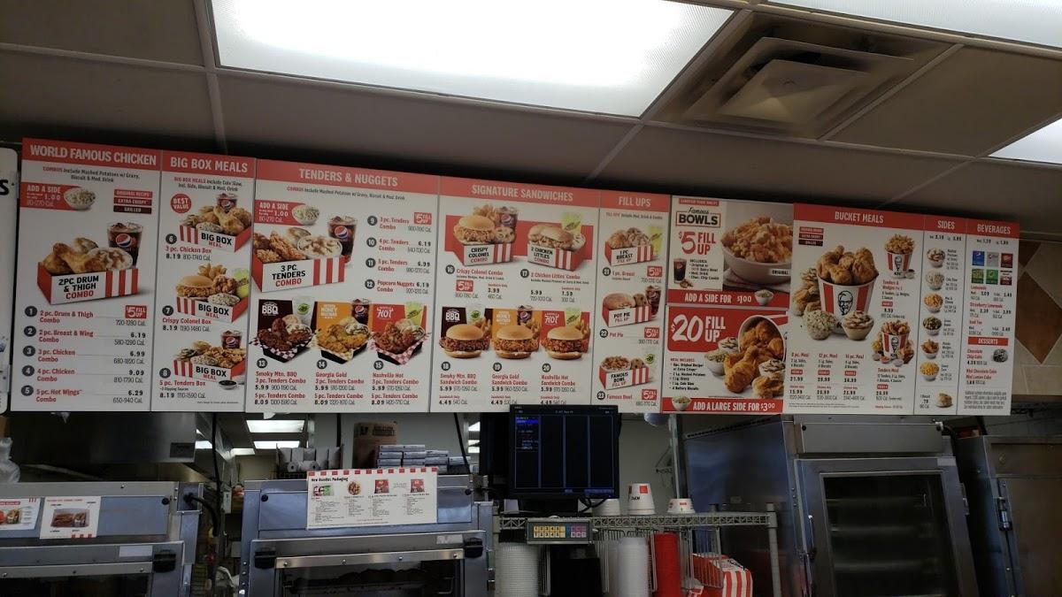 Menu at KFC fast food, Zion