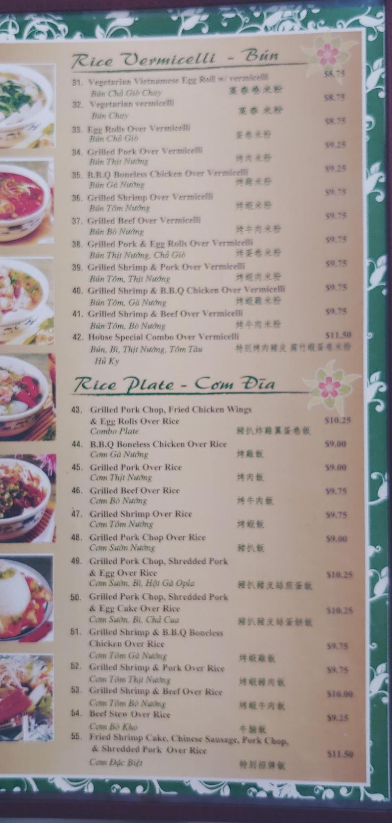 Menu at Pho Saigon City 2 restaurant, Pleasant Hill
