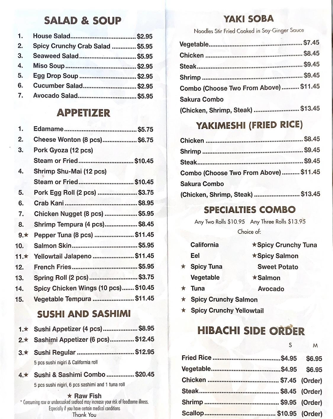 Menu at Sakura Express restaurant, Randleman, High Point St