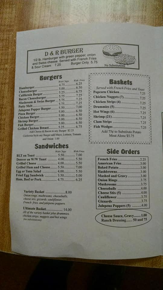 Menu at D & R Cafe, Bagley