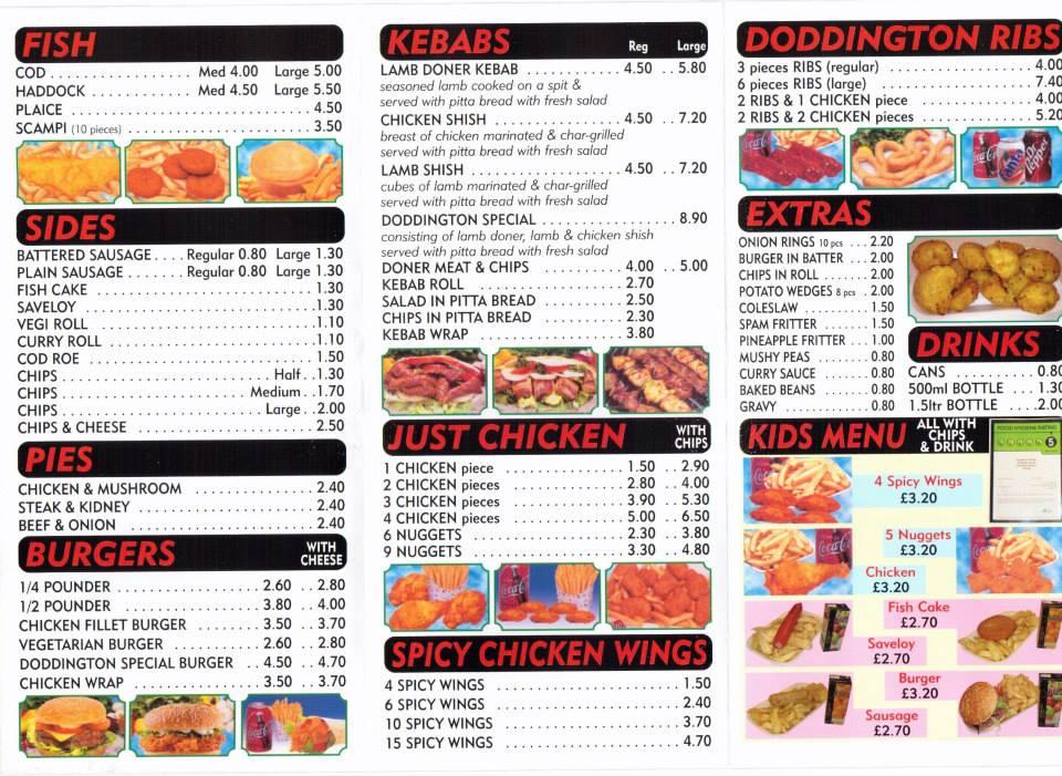 Menu at Doddington Fish Bar, March