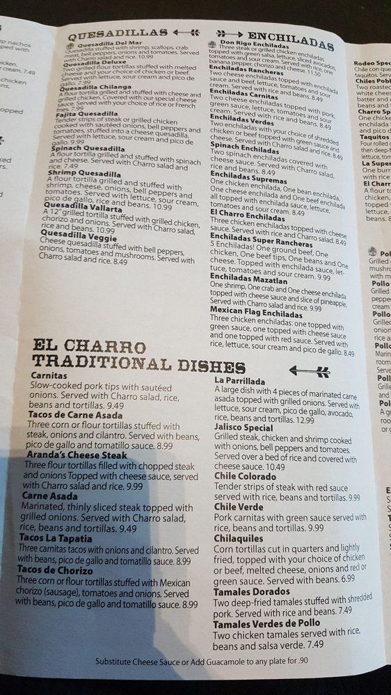 Menu at El Charro restaurant, Neosho